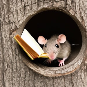 9 Cute Mouse Reading a Book in a Mouse Hole Graphics, Mouse Digital Art ...