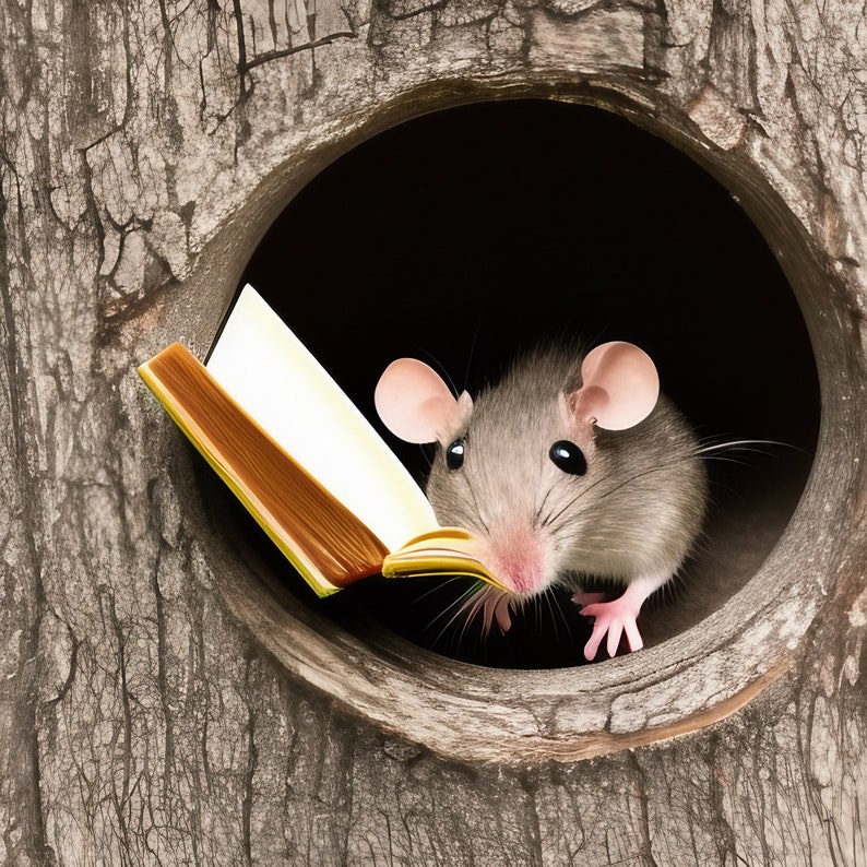9 Cute Mouse Reading a Book in a Mouse Hole Graphics Mouse - Etsy