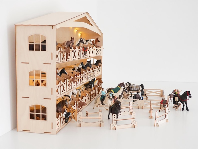 Stables SET 36 Stalls-horse Stable-wooden Barn-toy-pferdestall Holz ...