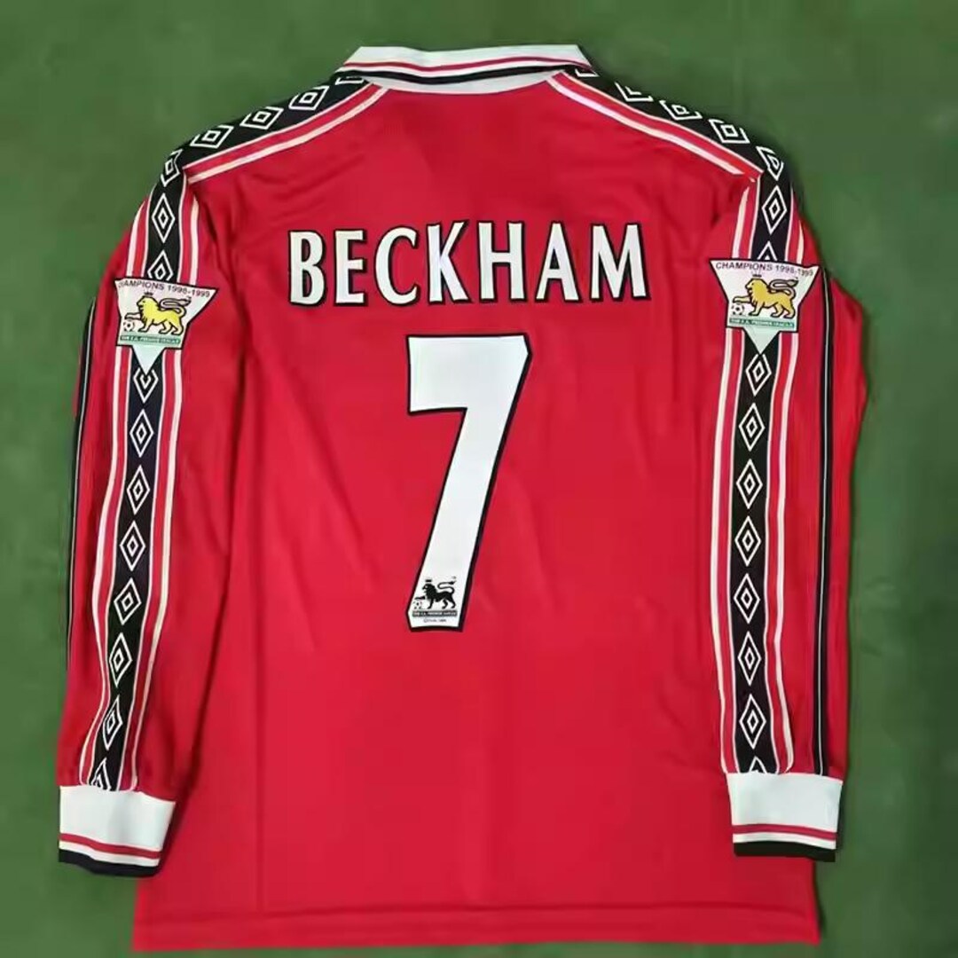 98-99 Man Utd Retro Home Jersey - Beckham 7 Giggs Scholes Vintage ...