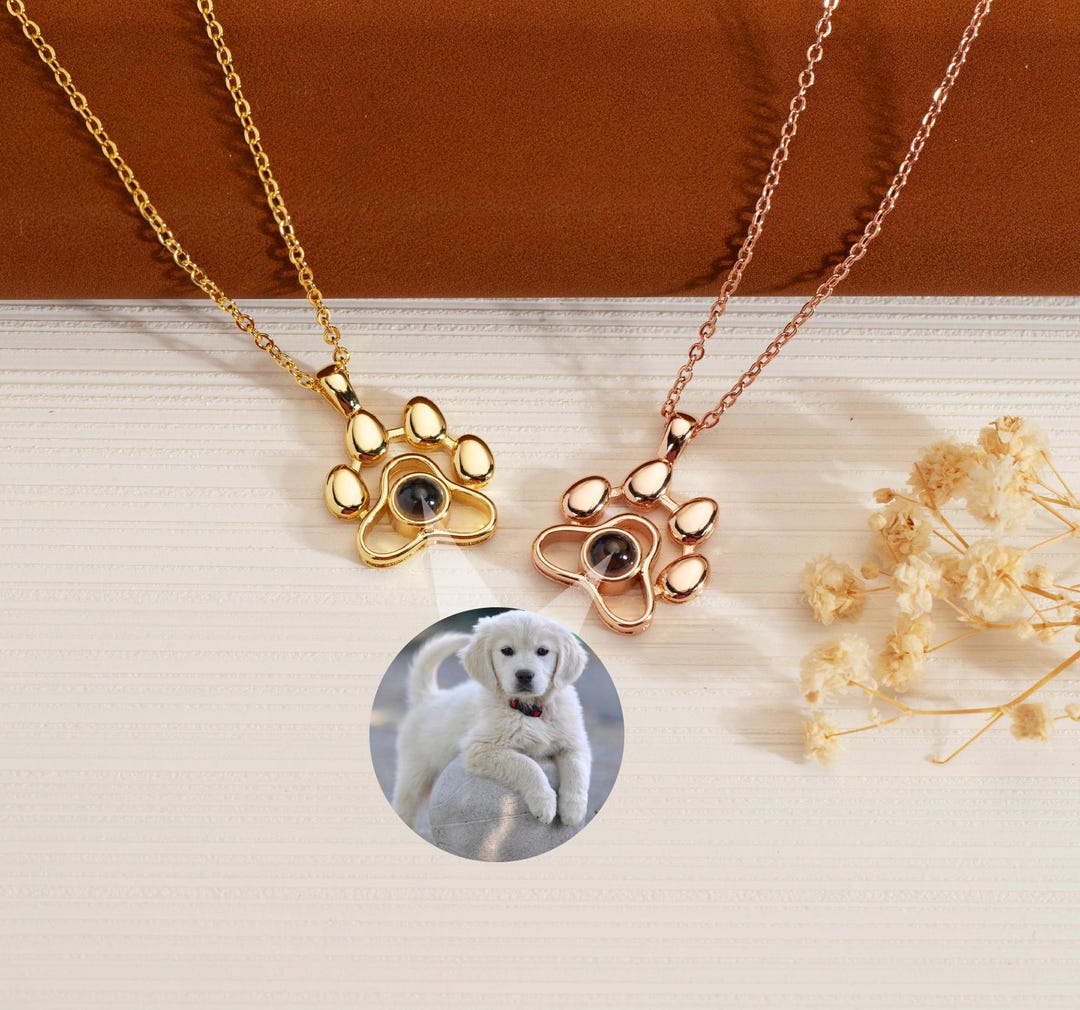 Paw Print Projection Necklace, Custom Pet Memorial Necklace, Dog Paw ...