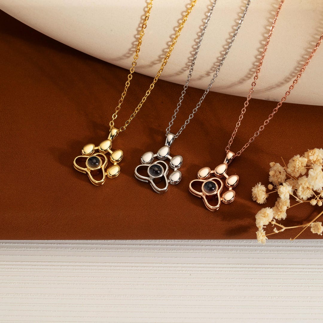 Custom Paw Print Projection Necklace, Photo Inside Necklace, Pet ...
