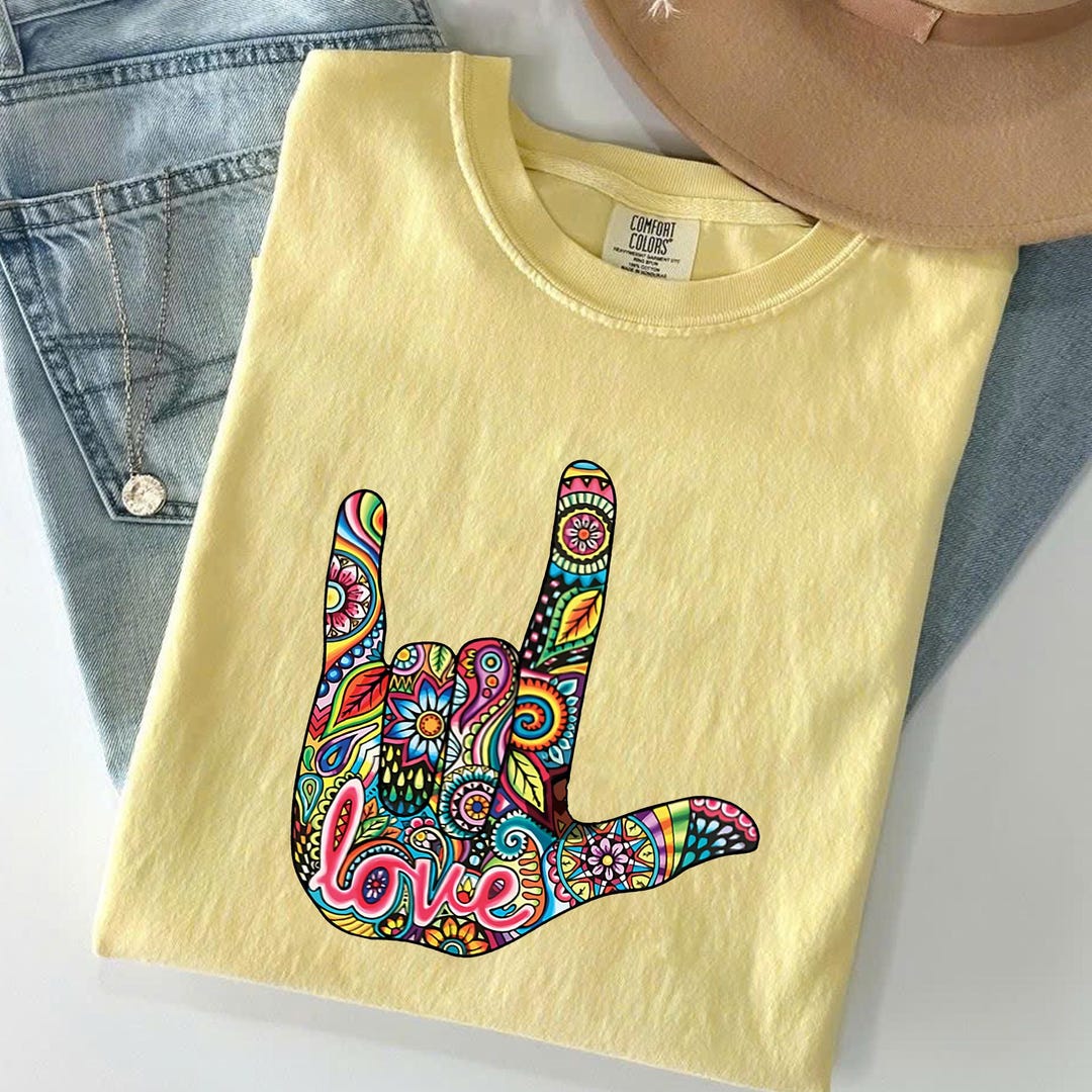 Floral ASL 'I Love You' Hand Sign Shirt - Retro Hippie Tee - Etsy
