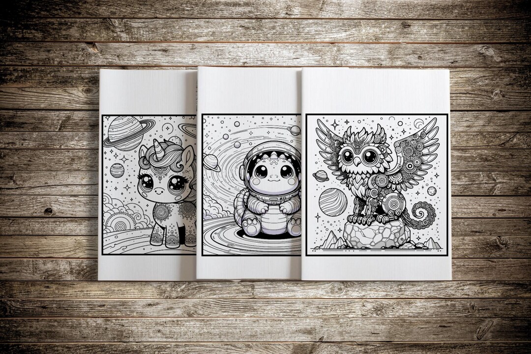10 Pages Mythical Creatures in Space, Colouring Book,printable, Digital ...