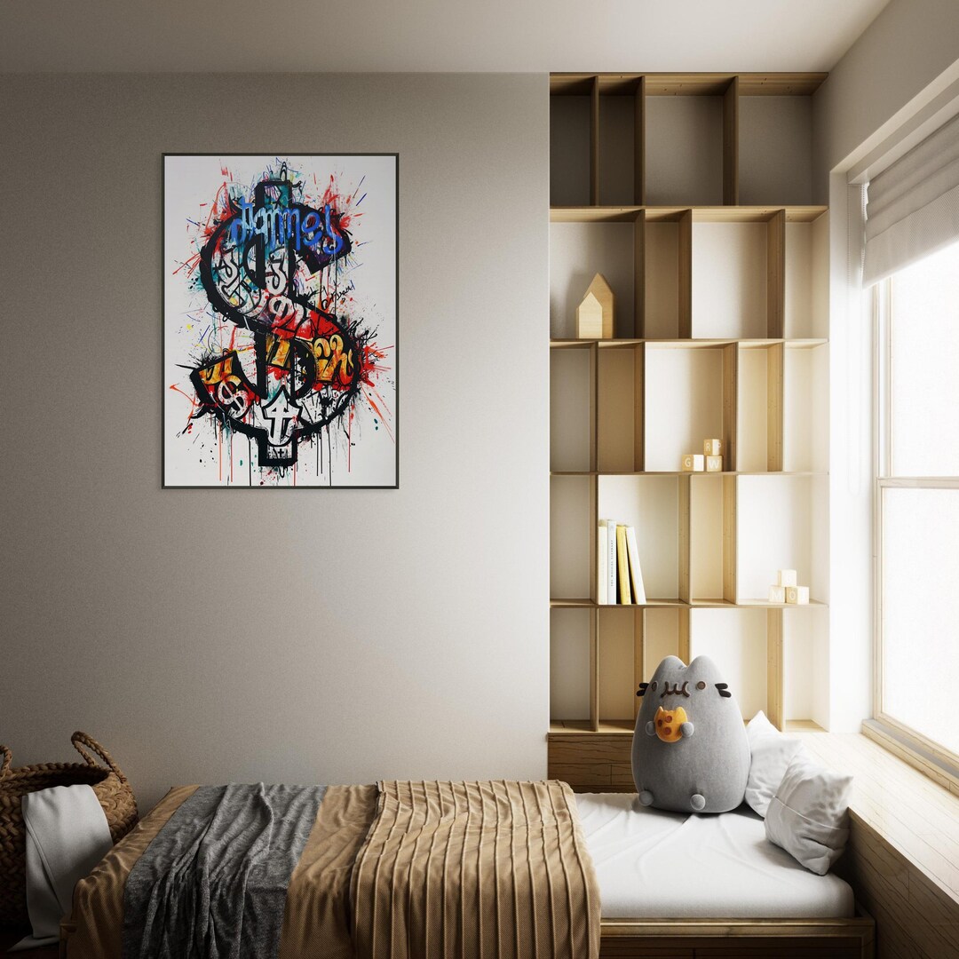 Graffiti Dollar Sign Wall Art - Urban Street Art, Modern Finance Decor ...