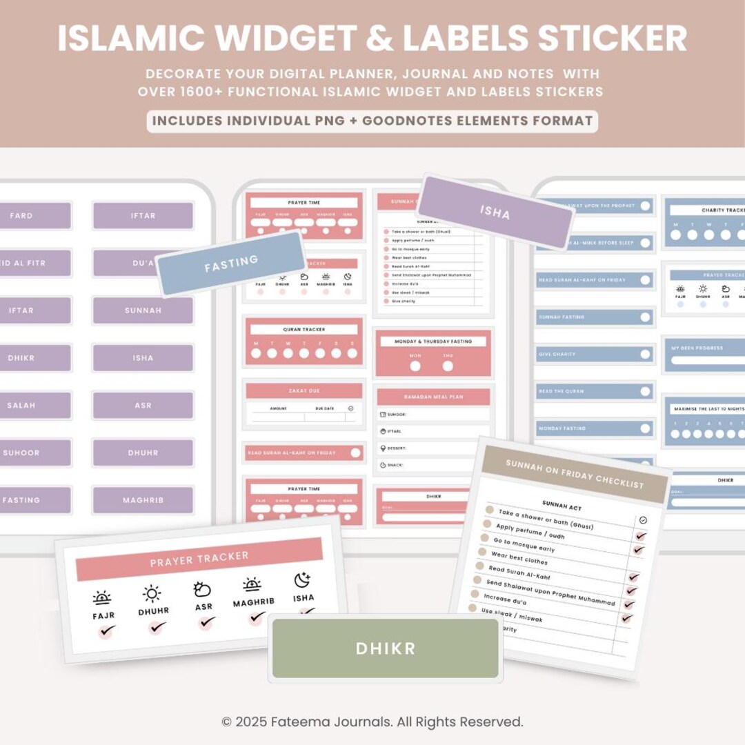 Islamic Widget & Labels Digital Sticker Set | Digital Planner | Muslim ...