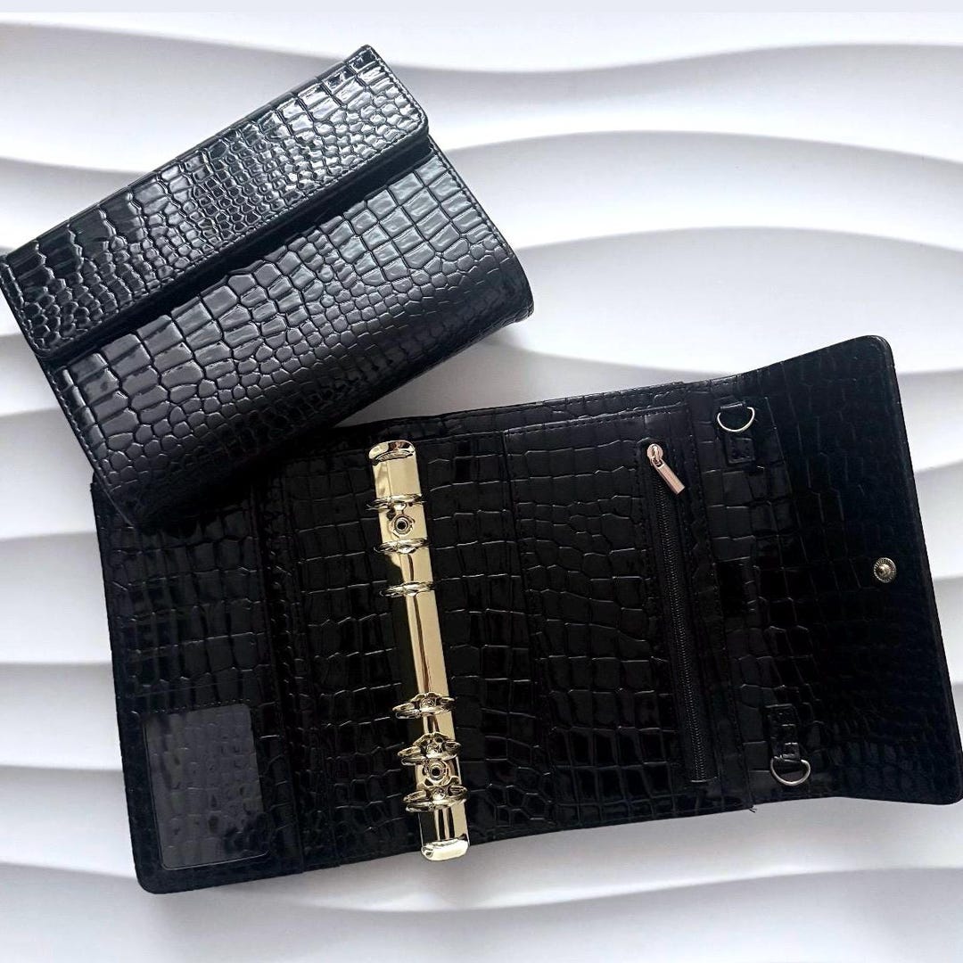A6 Pocket Croco Binder | Black | Gold Rings | Ring Binder Planner ...