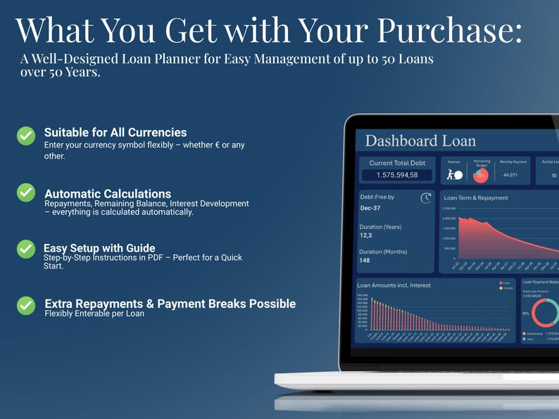 Loan Tracker Spreadsheet for Excel and Google Sheets – Manage up to 50 ...