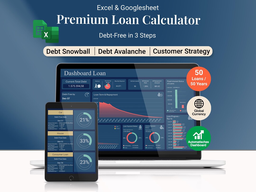 Loan Tracker Spreadsheet for Excel and Google Sheets – Manage up to 50 ...