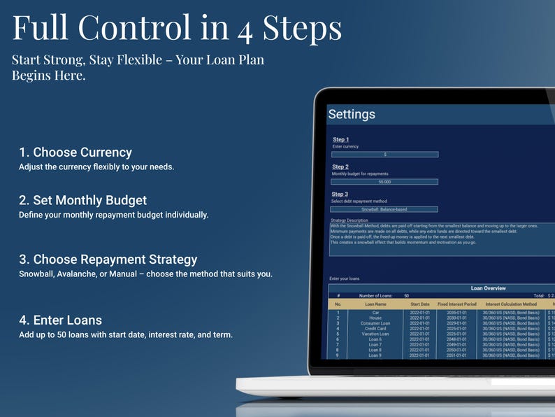 Loan Tracker Spreadsheet for Excel and Google Sheets – Manage up to 50 ...