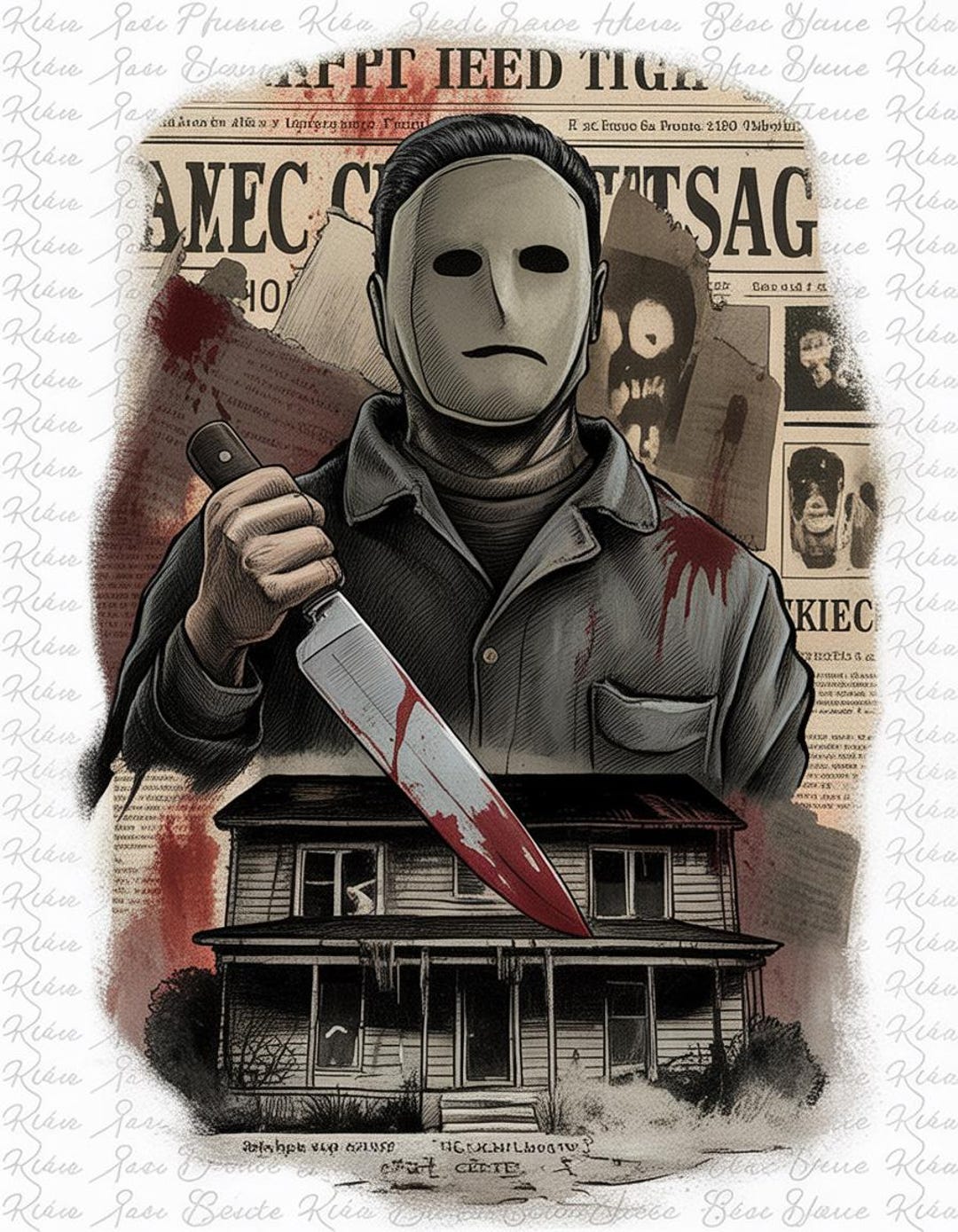 Masked Maniac Massacre Newspaper Sublimation PNG, Horror Slasher ...
