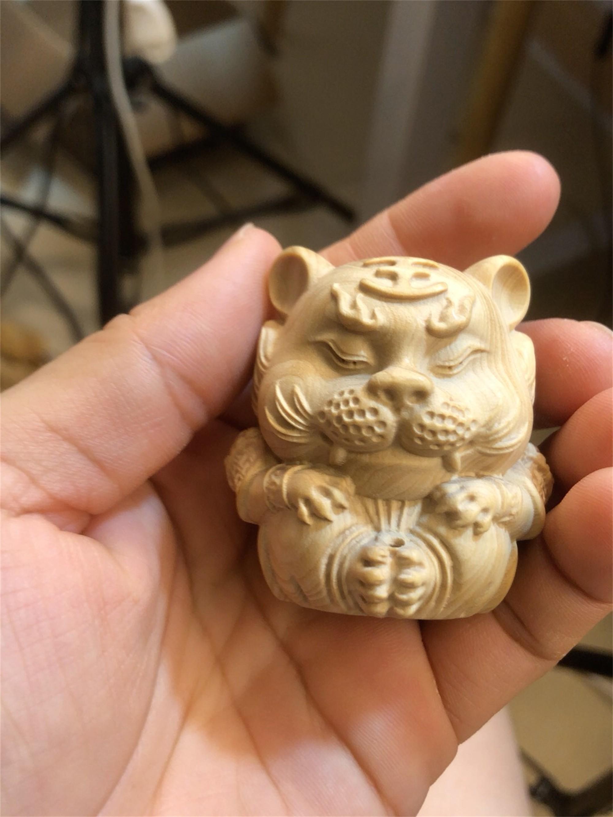 Handcrafted Wooden Cartoon Tiger, Unique Carved Wooden Tiger Figurine ...
