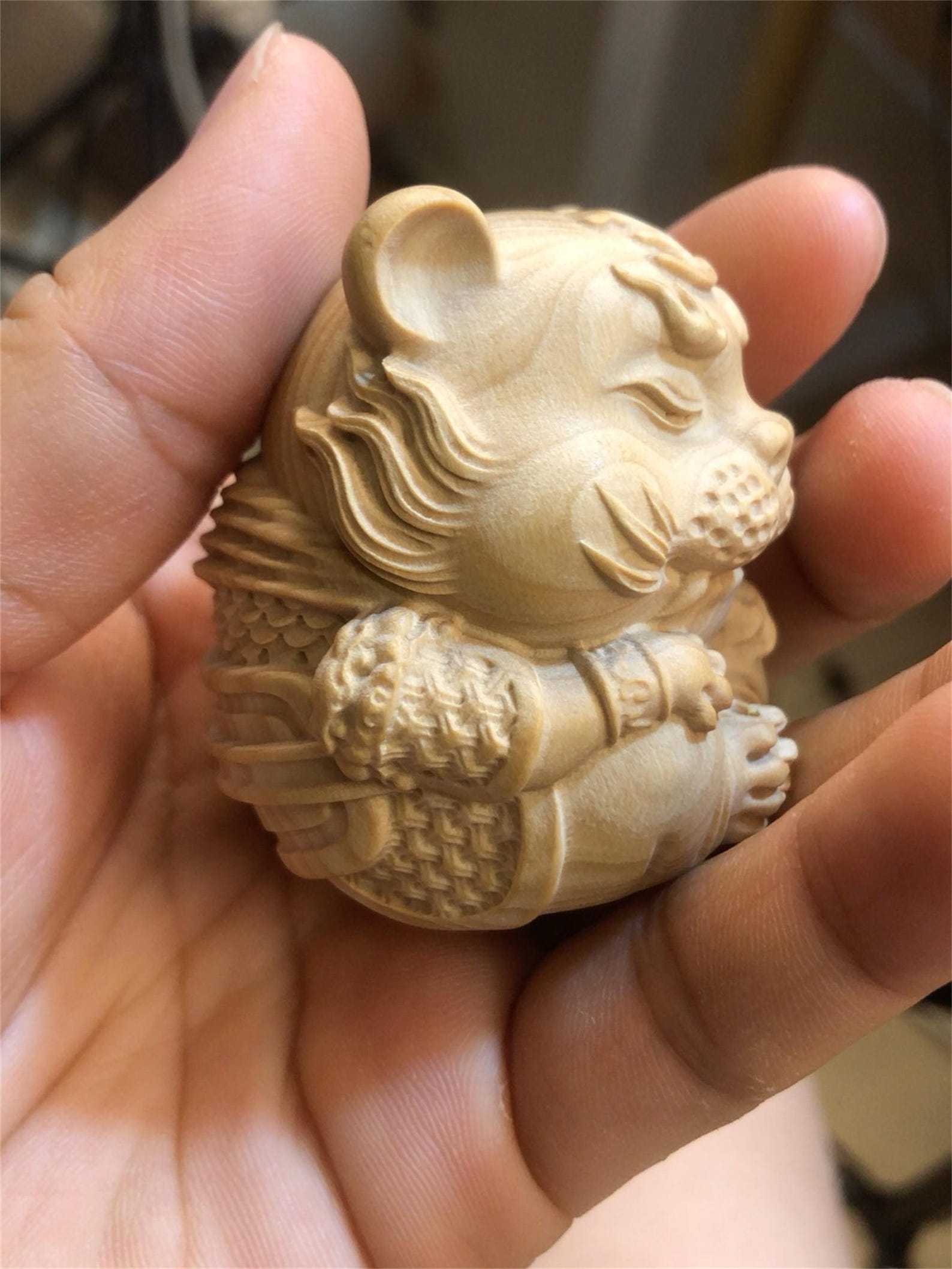 Handcrafted Wooden Cartoon Tiger, Unique Carved Wooden Tiger Figurine ...