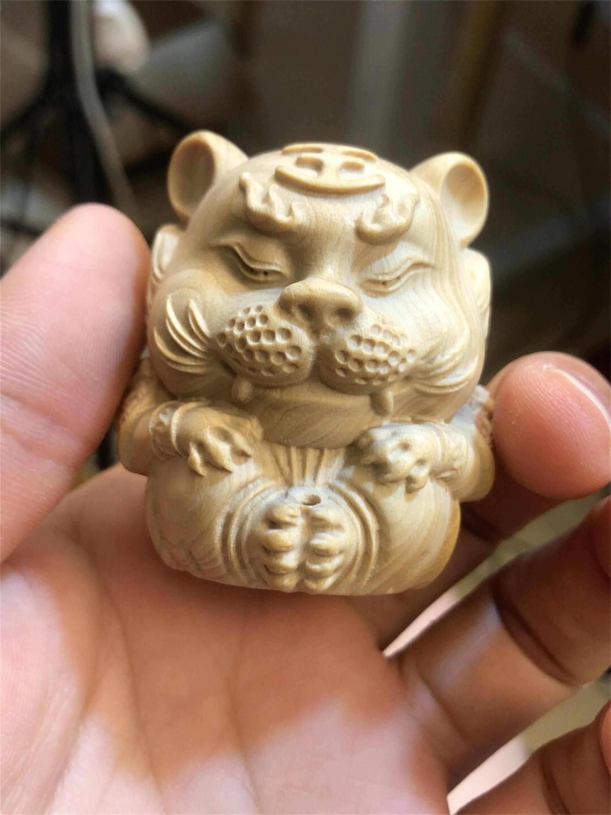Handcrafted Wooden Cartoon Tiger, Unique Carved Wooden Tiger Figurine ...