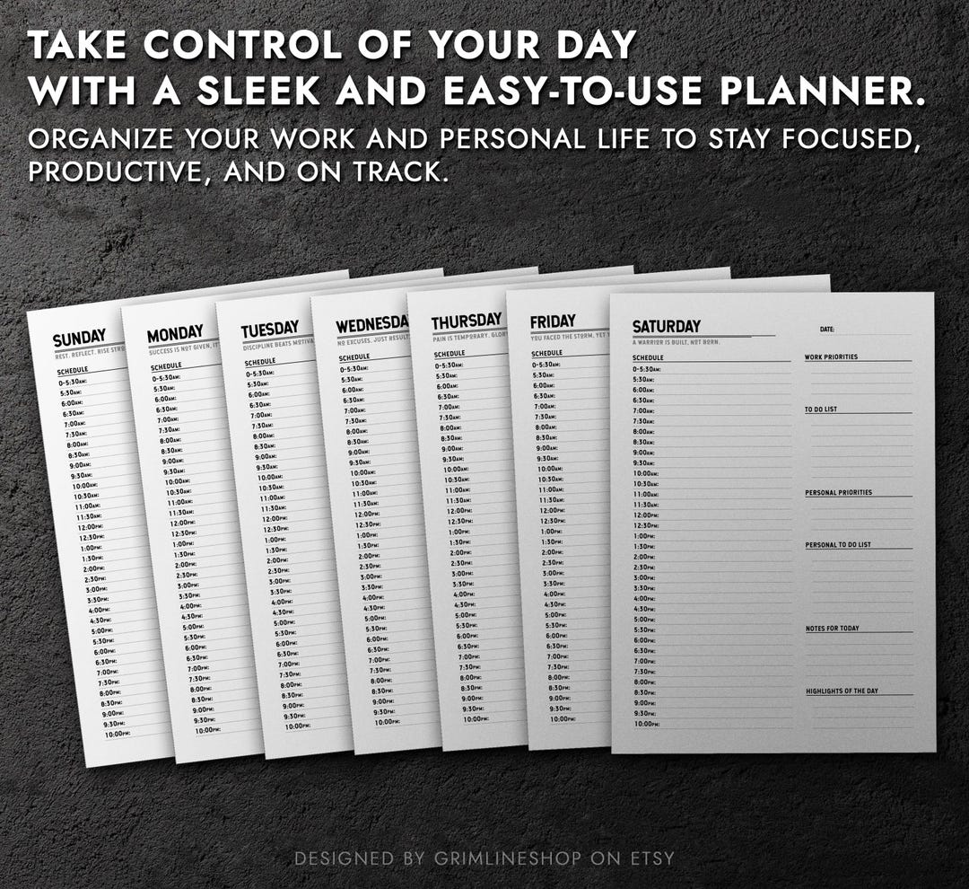 Daily Planner Printable PDF, A4 Motivational Work & To-do List, 7-day ...