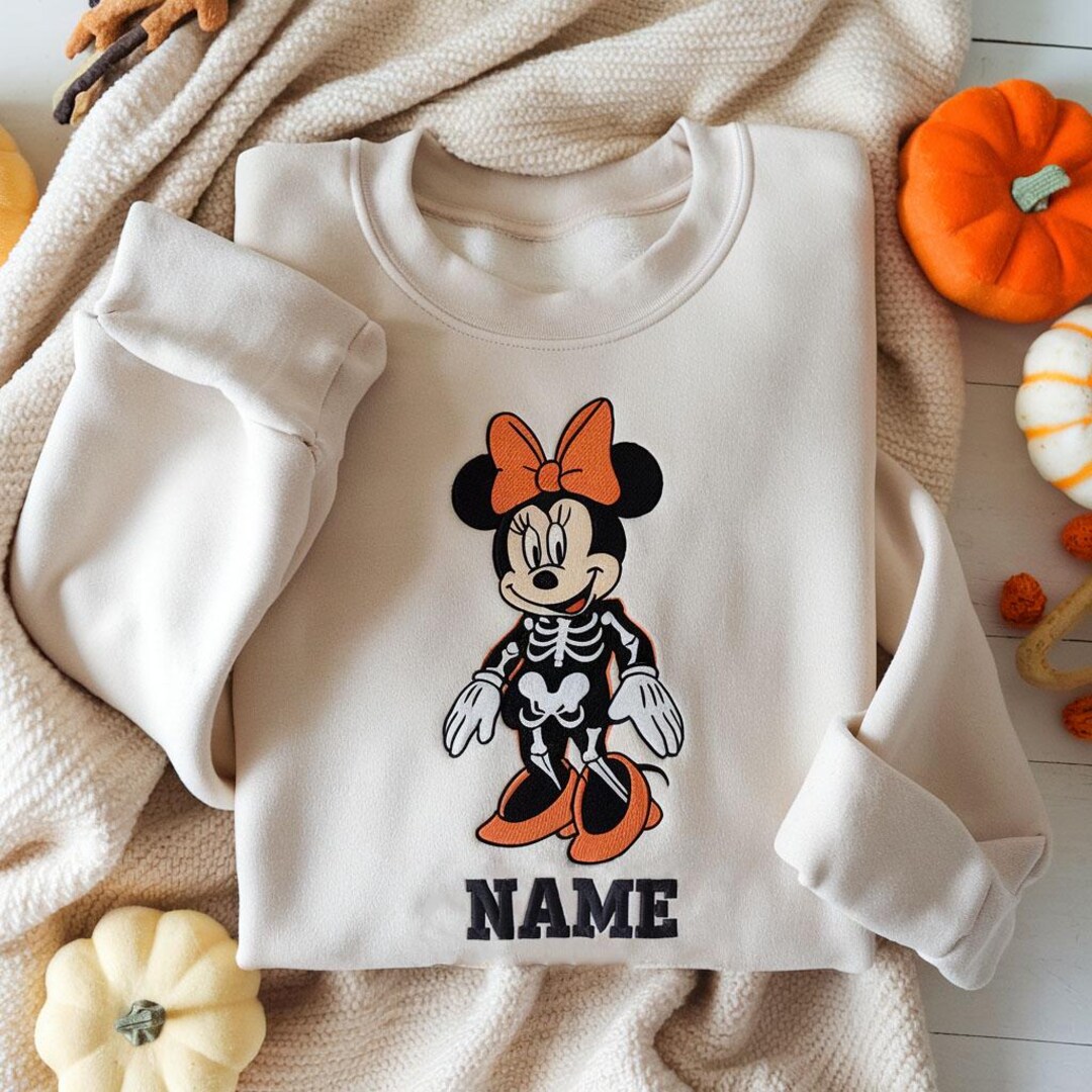 Embroidered Custom Minnie Mouse Skeleton Sweatshirt, Halloween Skeleton ...