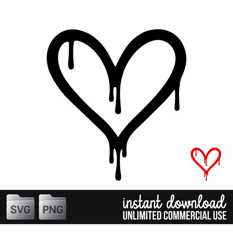 Dripping Heart SVG PNG – Melting Heart Clipart, Drip Paint Heart ...