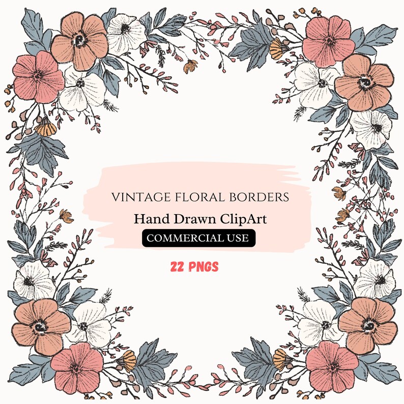 Vintage Floral Borders Clipart, Hand Drawn Wedding Frames PNG ...