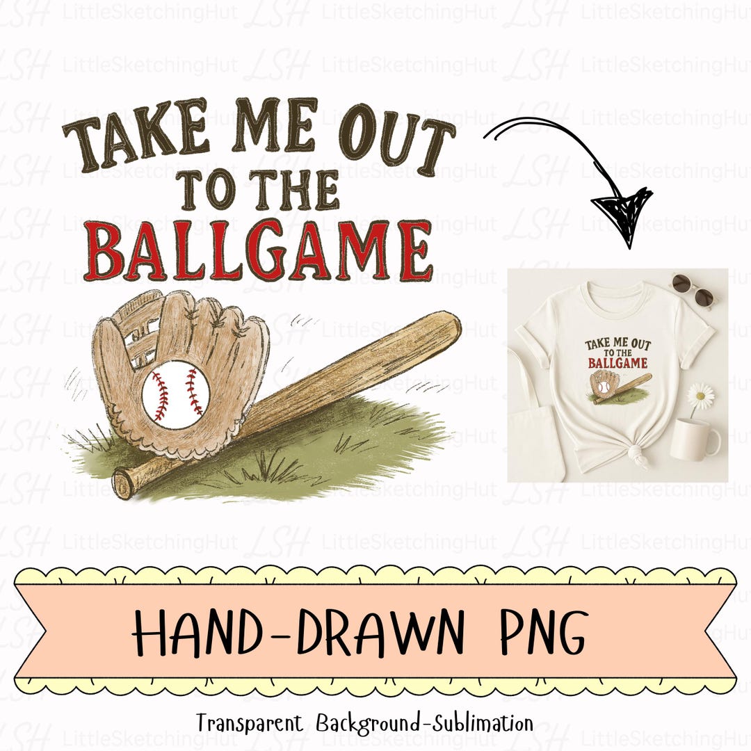 Baseball Sublimation Png, Vintage Baseball Clipart Png, Hand Drawn Bat ...