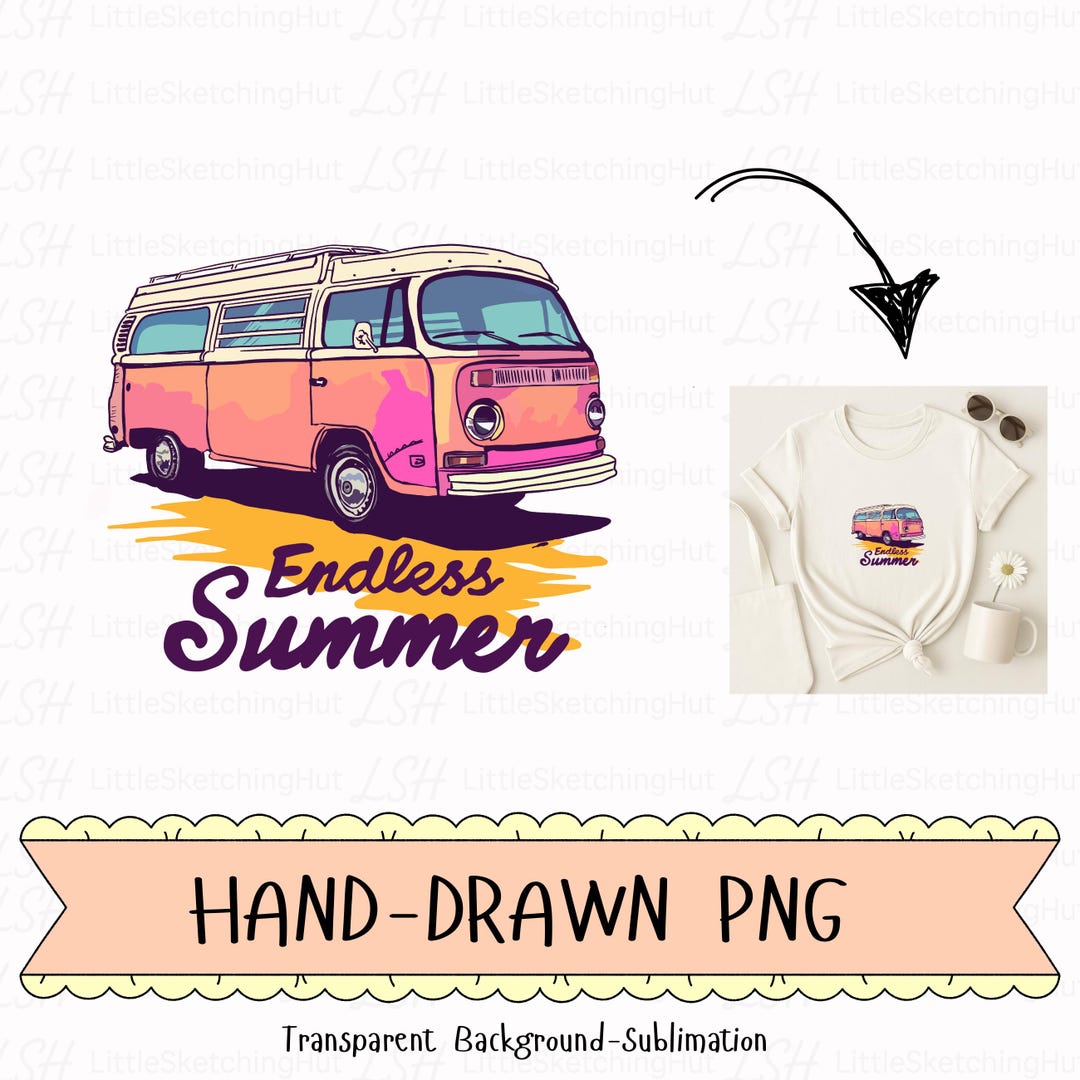 Endless Summer PNG, Retro Camper Van Sublimation Design, Hand Drawn ...