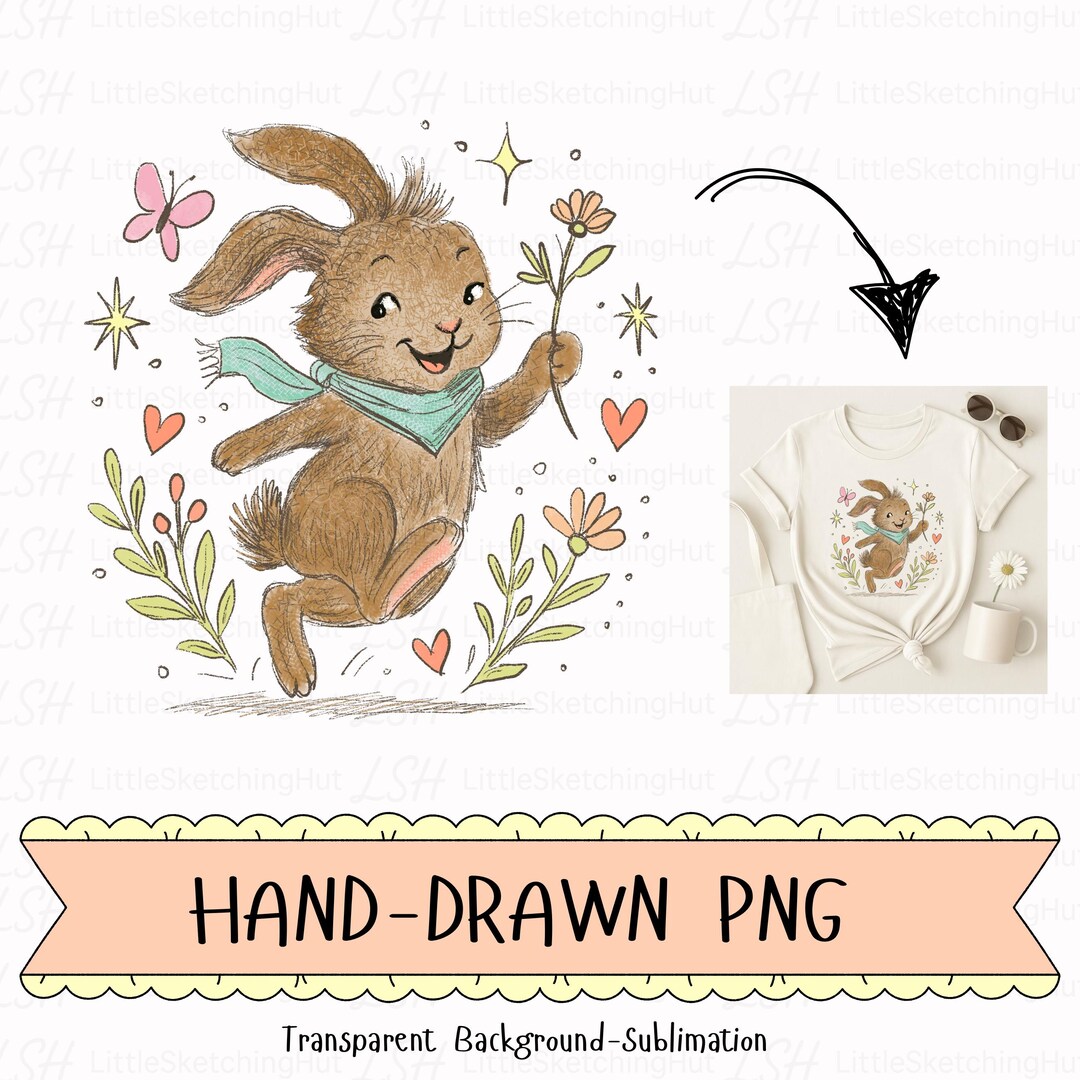 Cute Spring Bunny PNG, Hand Drawn Easter Bunny Clipart, Vintage Rabbit ...