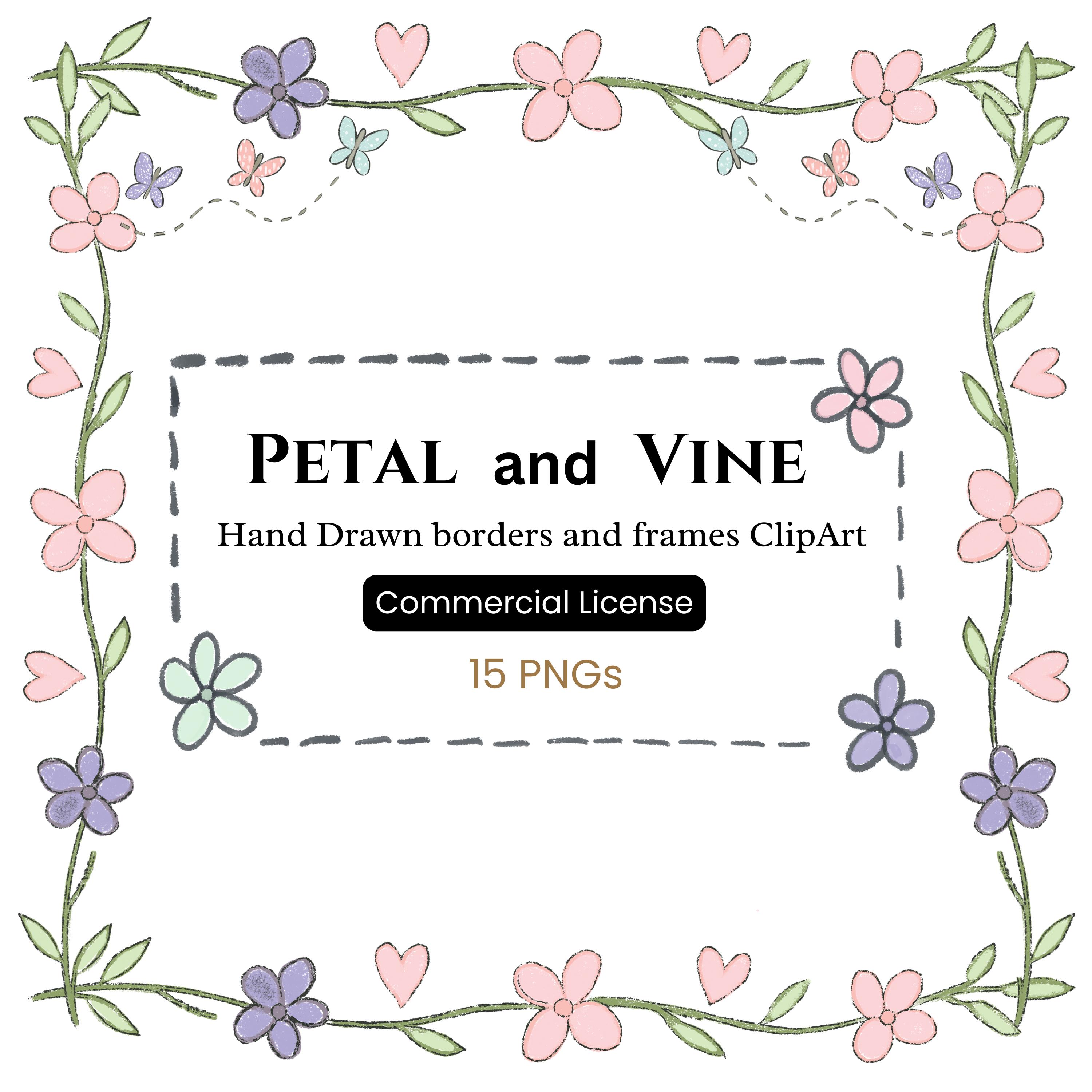 Floral Frame Clipart, Hand Drawn Border Png, Pastel Vine Frame Png ...