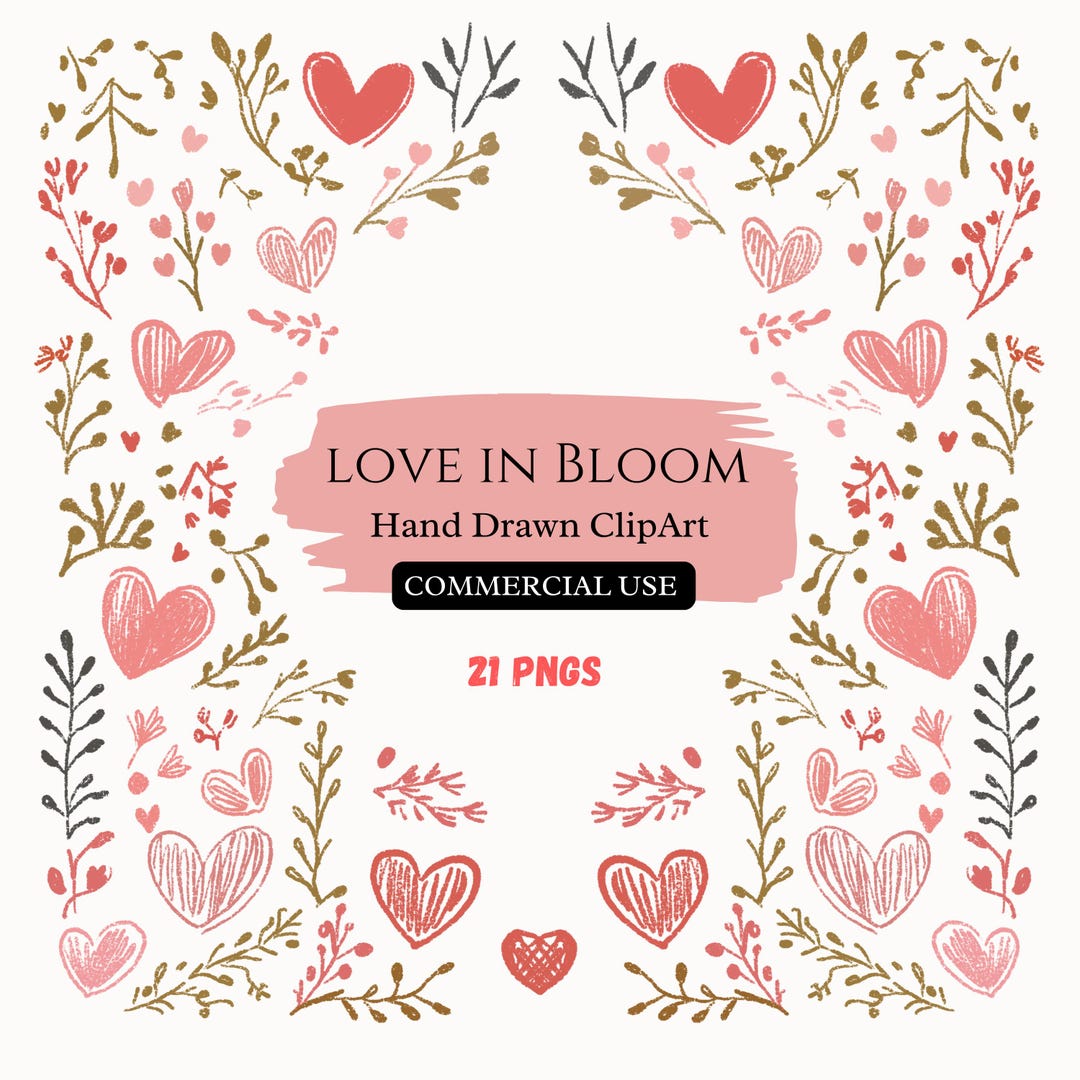 Heart Clipart Set, Love Border Frame Png, Hand-drawn Pngs, Vintage ...