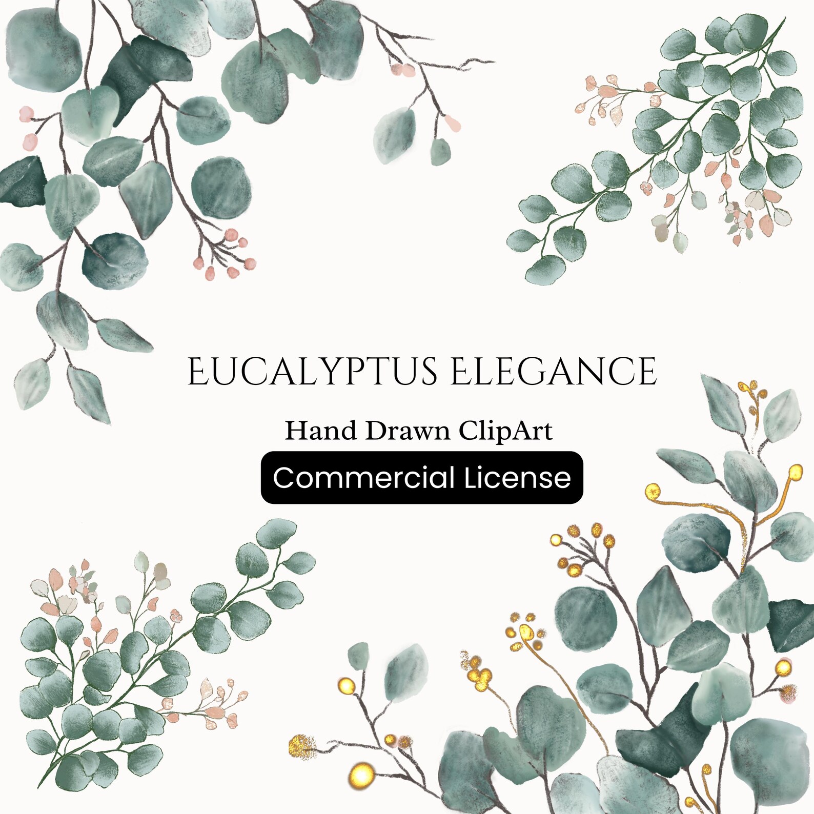 Eucalyptus Clipart PNG, Watercolor Floral Clipart, Greenery Wedding ...