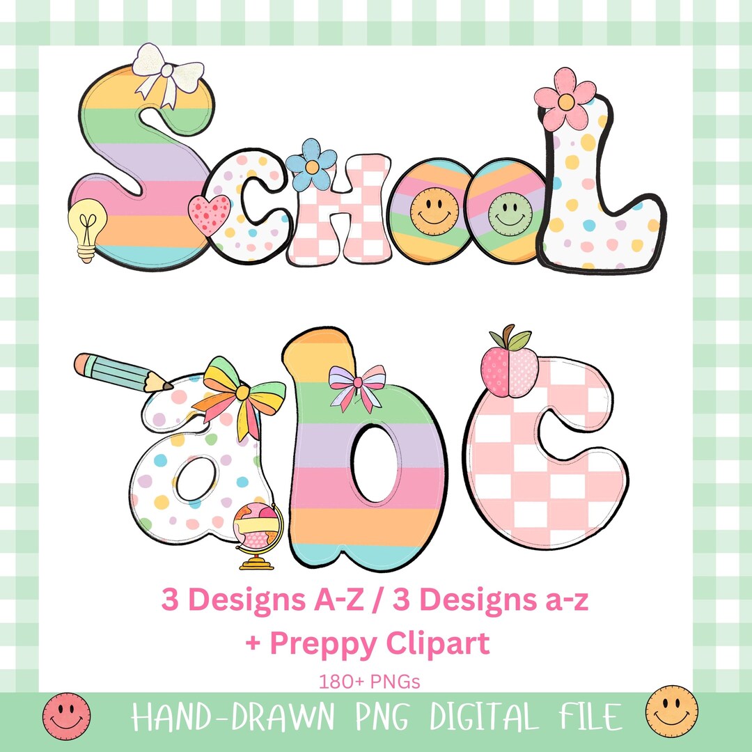 Preppy Alphabet PNG, School Letters Clipart A-Z, Cute Teacher Font PNG ...