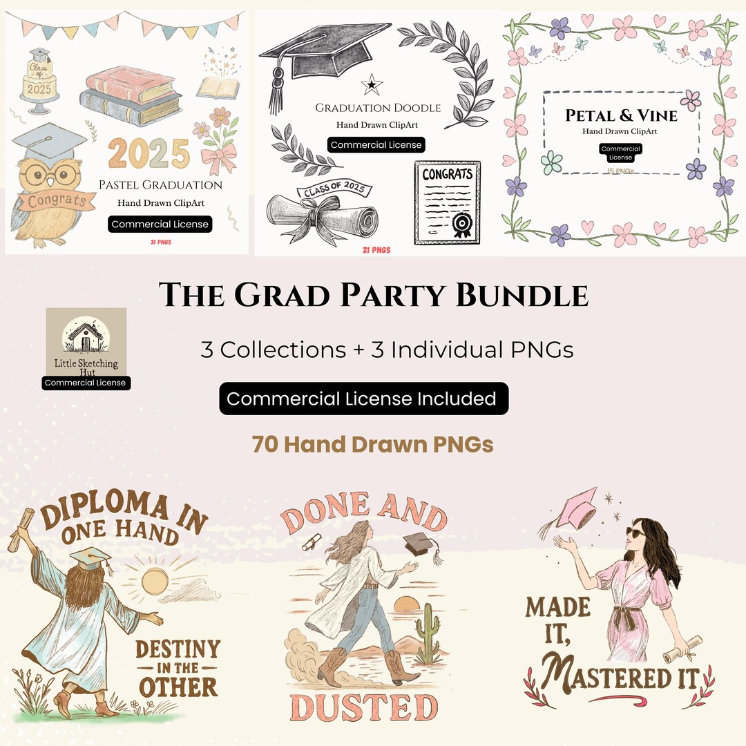 Graduation Clipart Bundle, Graduation Party Png, Grad Doodle Set ...