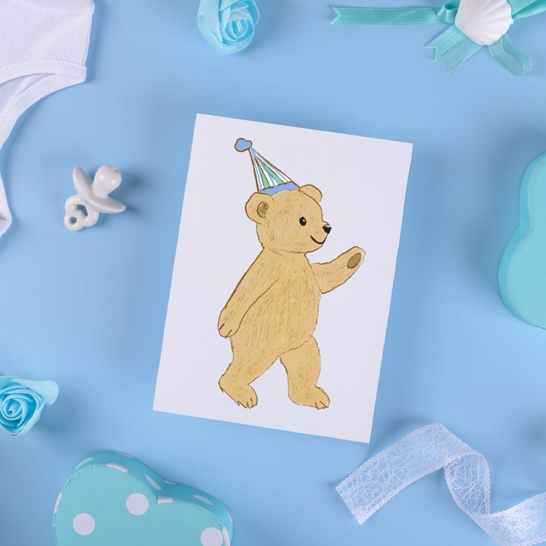 Teddy Bear With Party Hat Clipart, Hand-drawn Vintage Bear Illustration ...