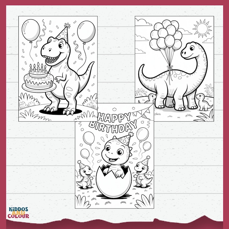 35 Page Dinosaur Birthday Colouring Book for Kids | Printable Dino ...