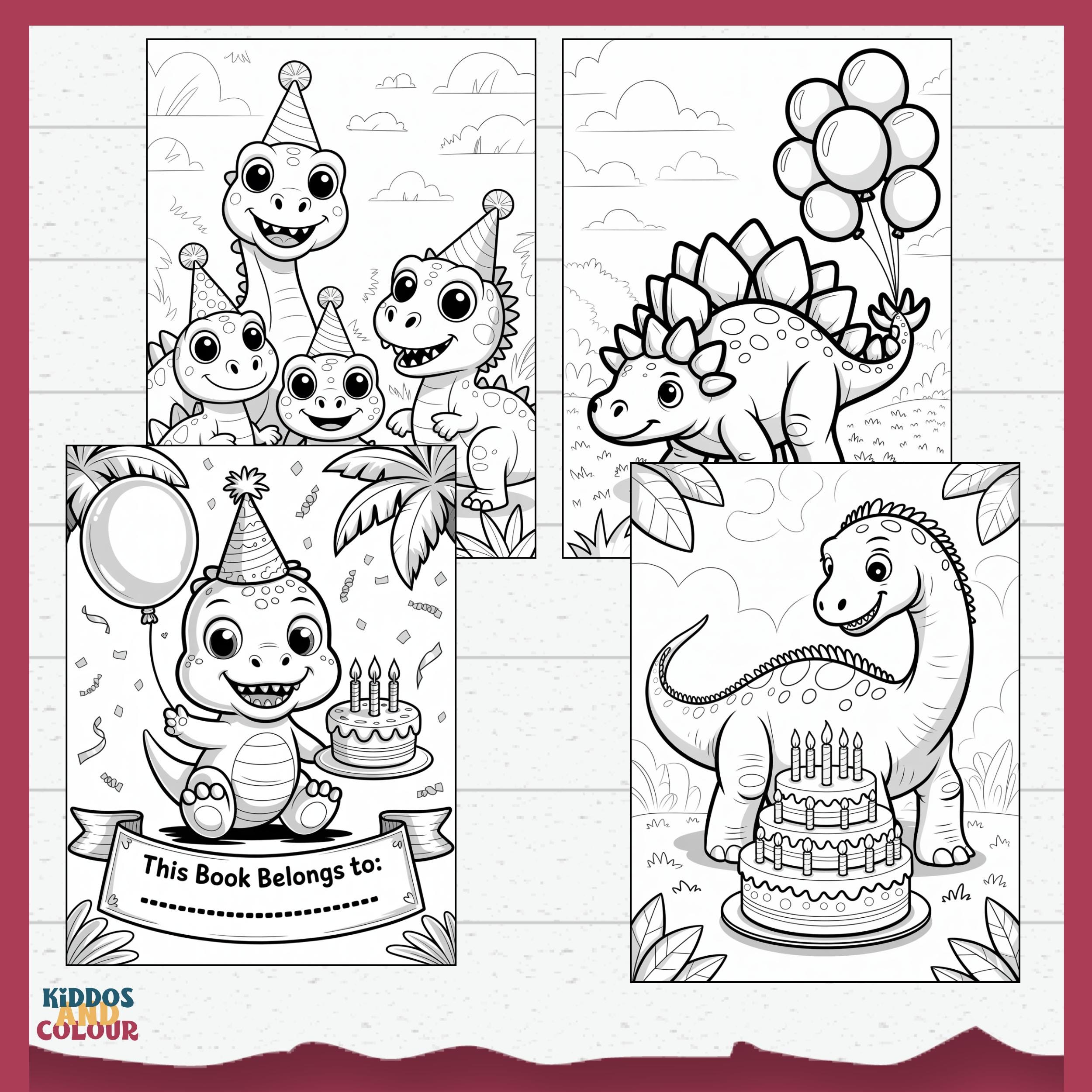 35 Page Dinosaur Birthday Colouring Book for Kids | Printable Dino ...