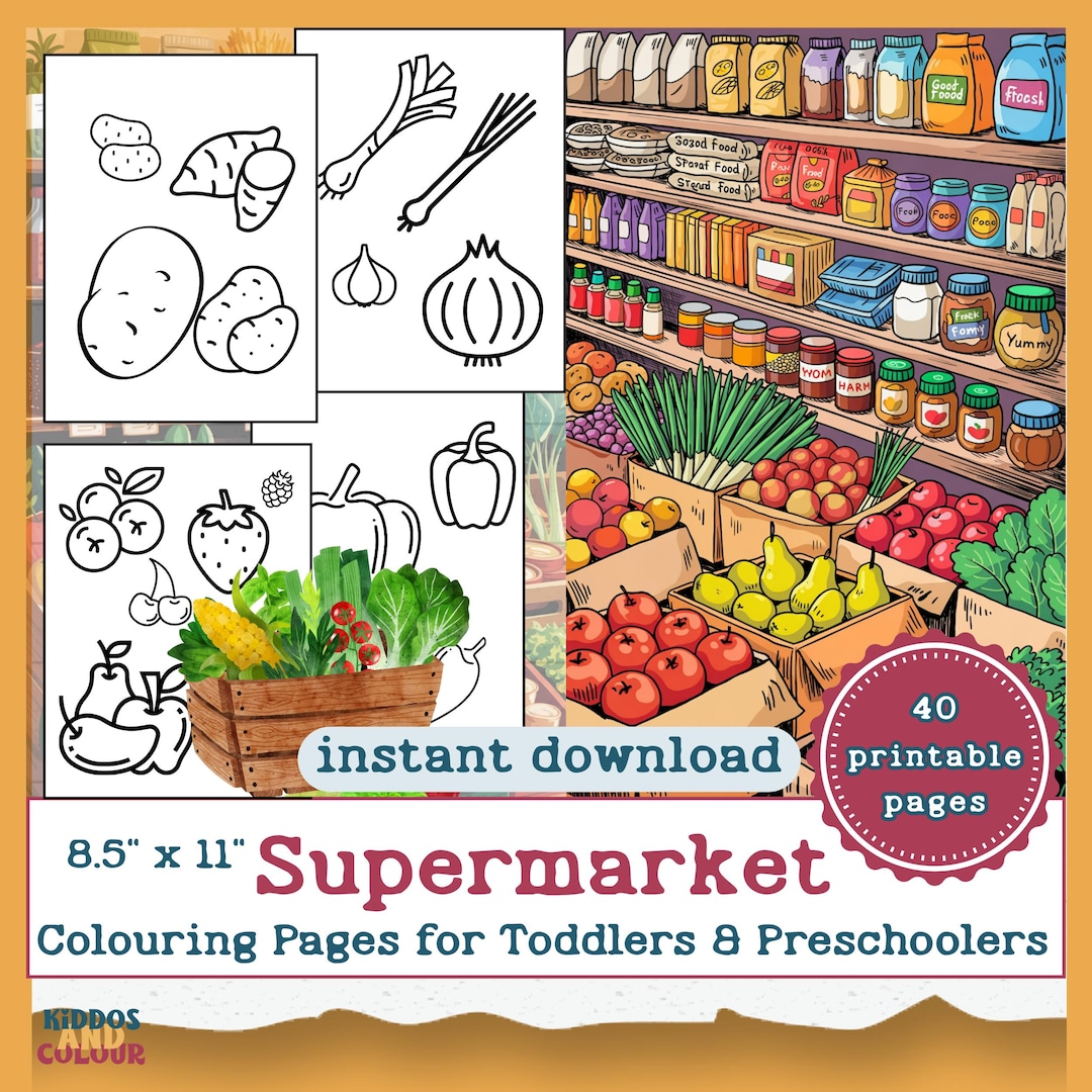 40 Supermarket Printable Colouring Sheets Book for Toddlers - Bold ...