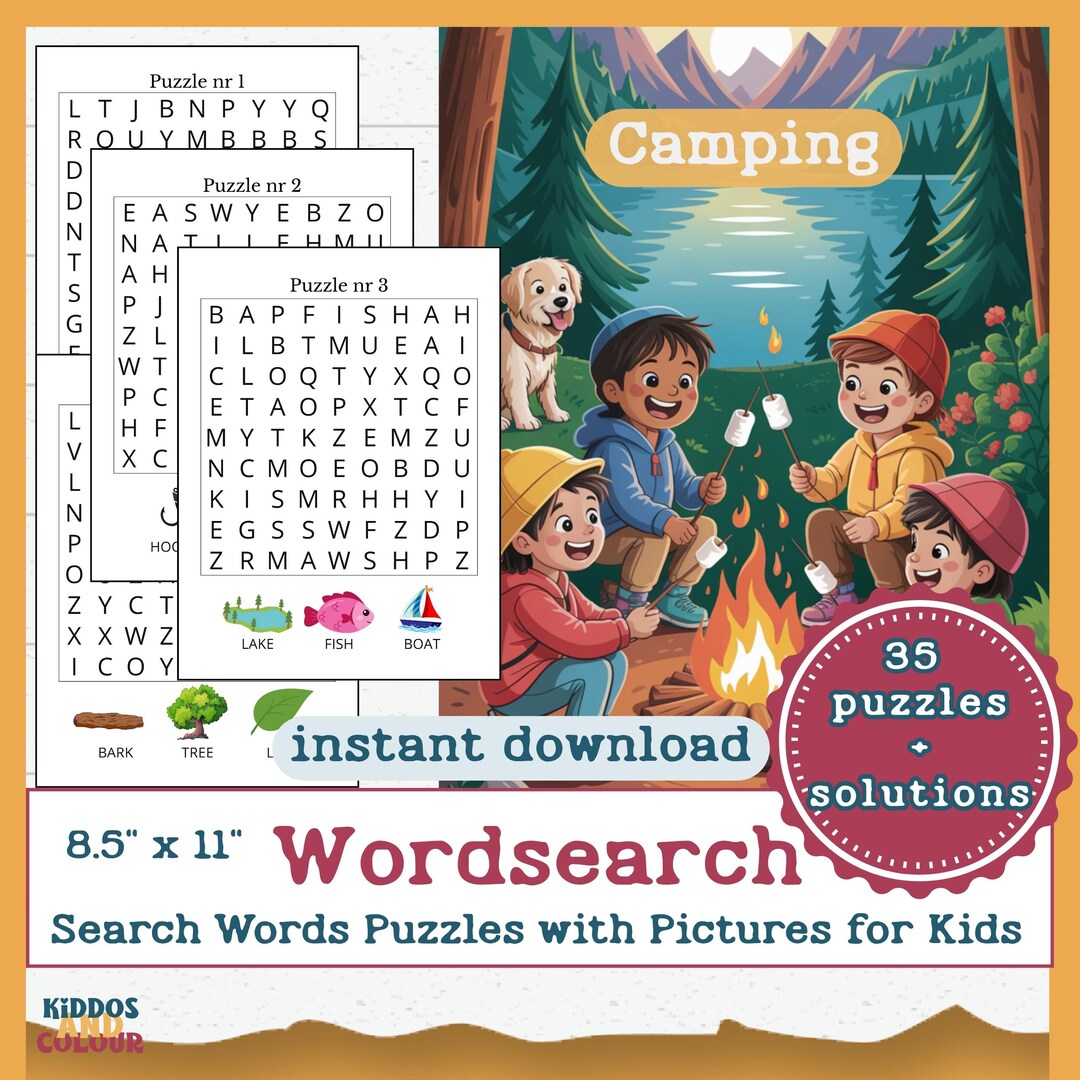 35 Camping Word Search Puzzle for Kids: Printable Activity Book (PDF ...