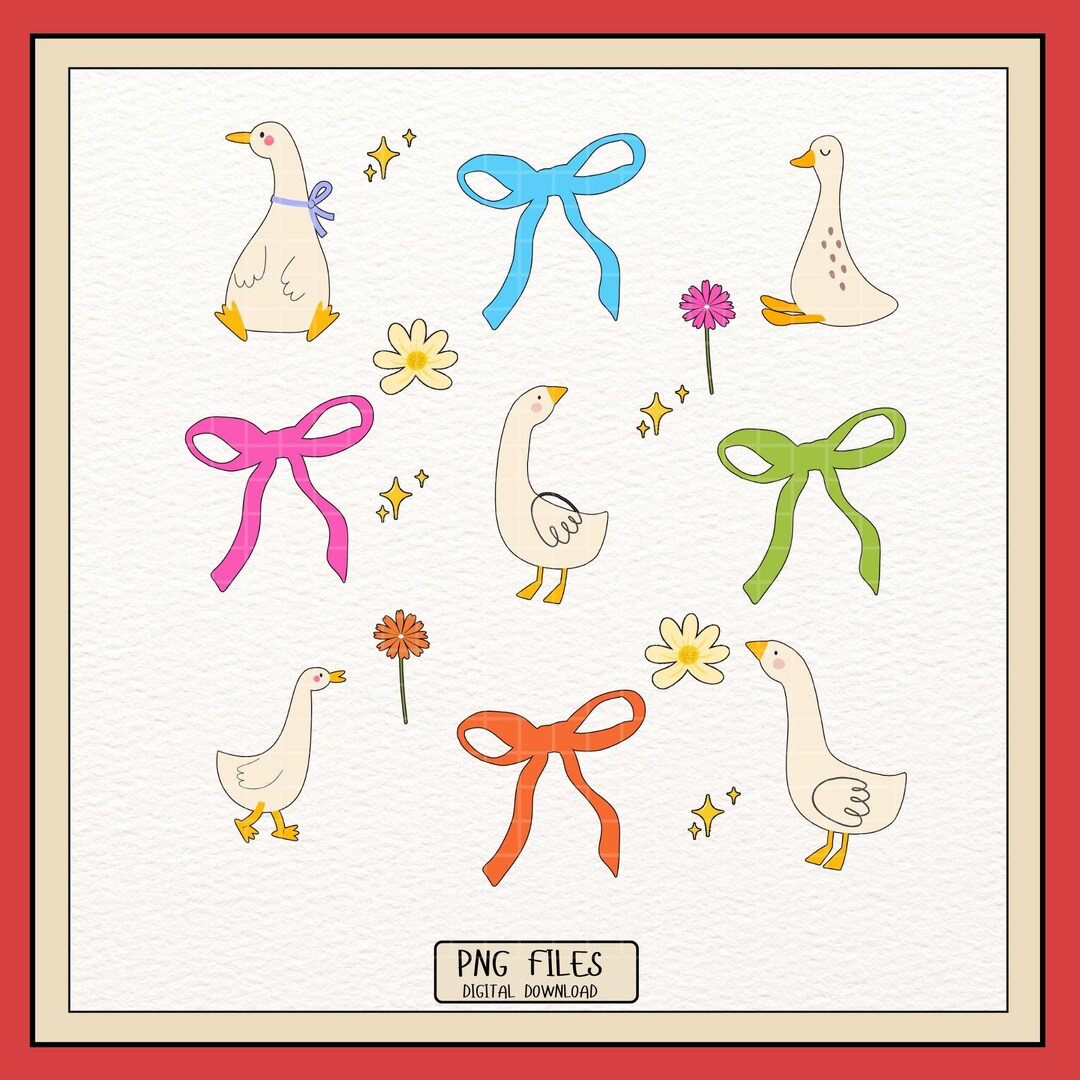 Cute Goose PNG Bundle | Pastel Goose Clipart With Bows & Flowers ...