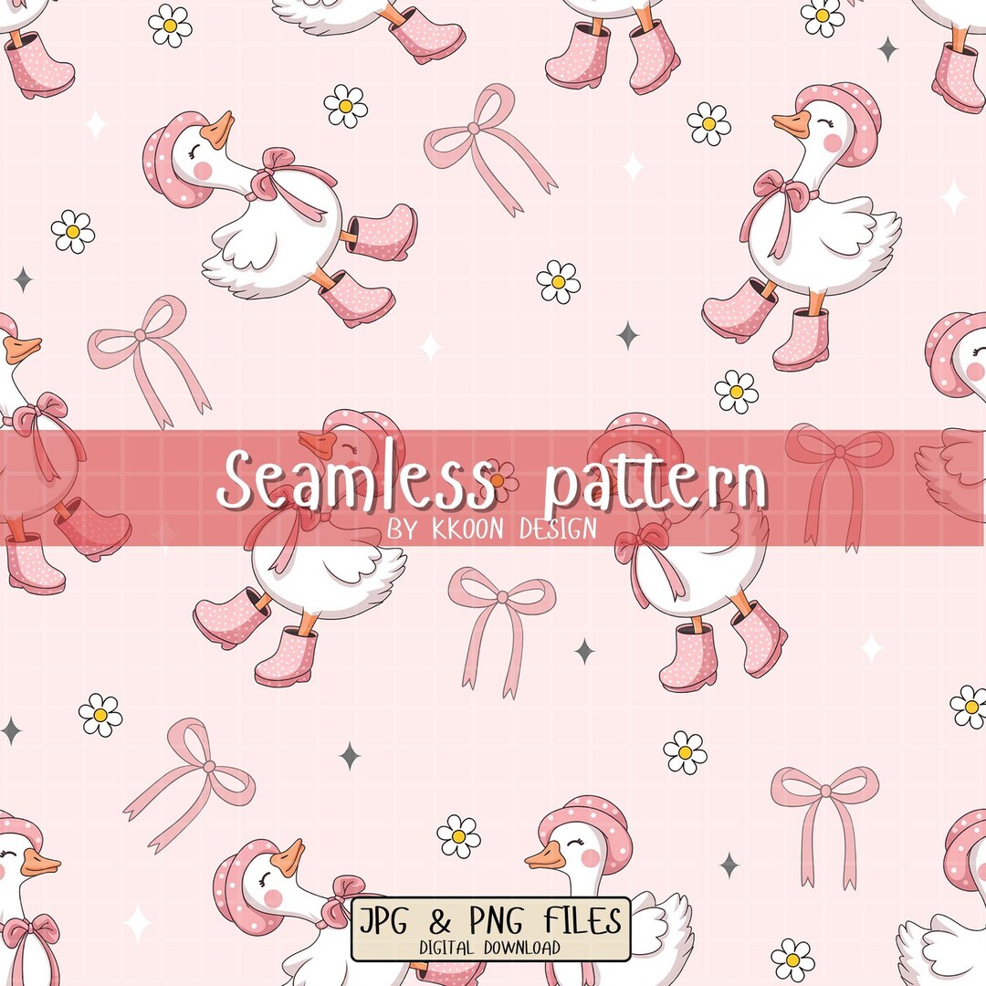 Pink Goose Seamless Pattern PNG | Cute Goose With Bow & Boots Clipart ...