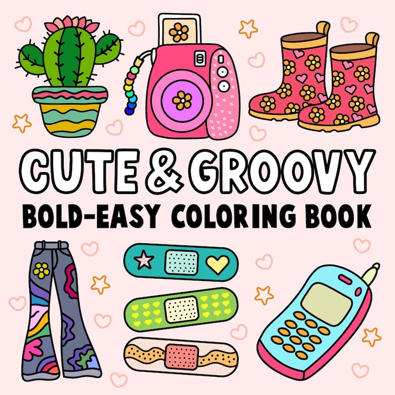 Cute & Groovy Coloring Pages – 15 Printable Y2K Designs (PDF) - Etsy