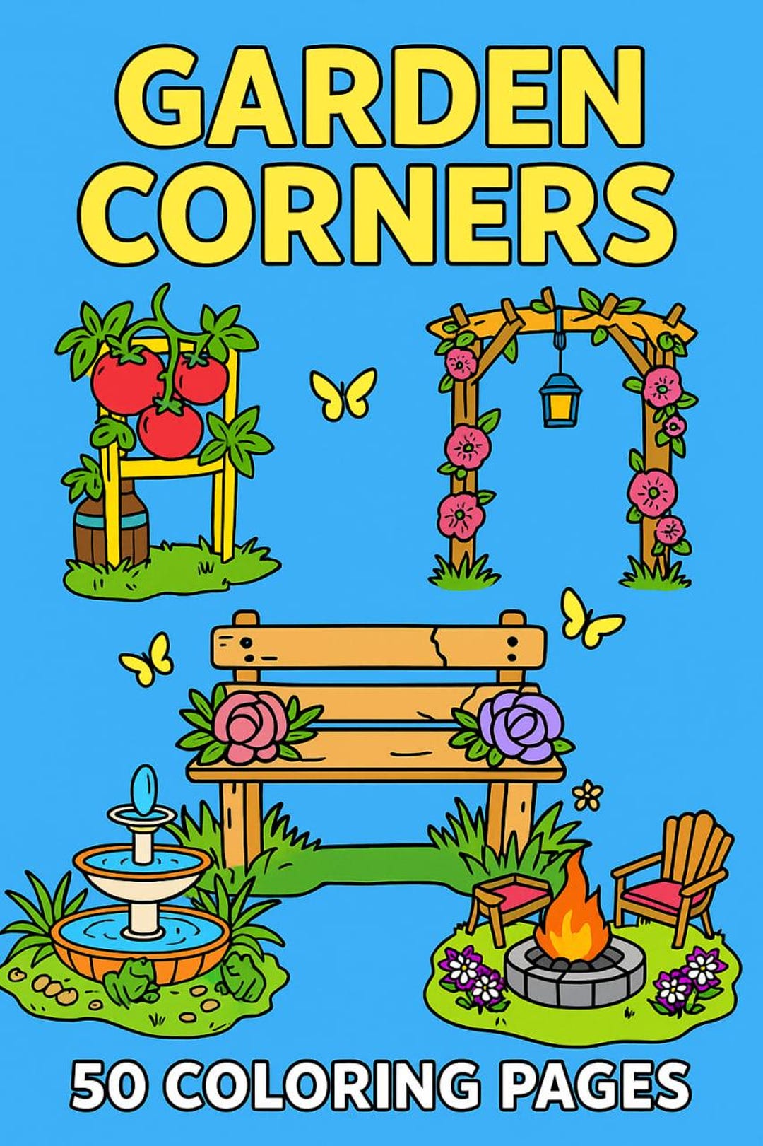 Garden Scenes Coloring Book – 50 Relaxing Nature Pages (printable PDF ...
