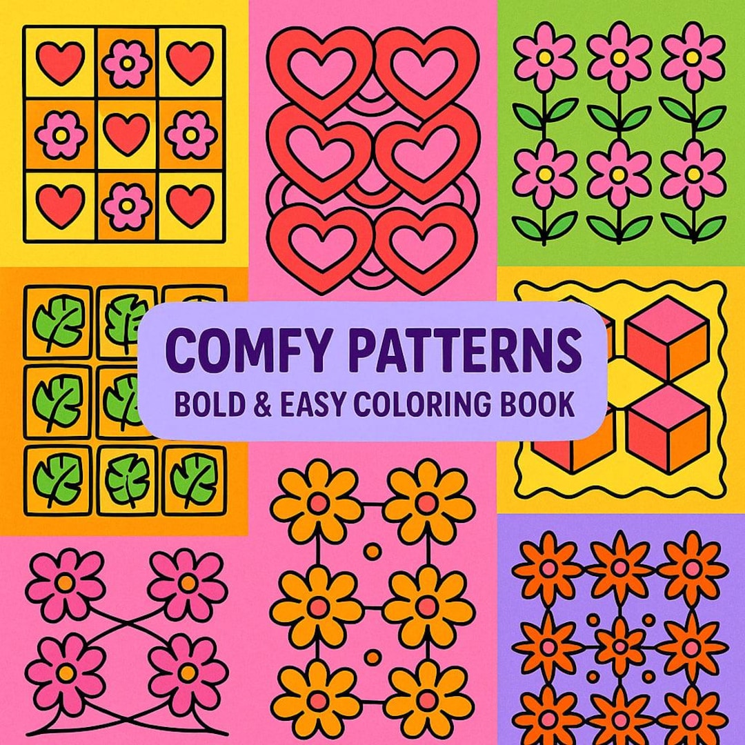 61 Pages – Comfy Patterns Coloring Book – Bold & Easy Printable for ...