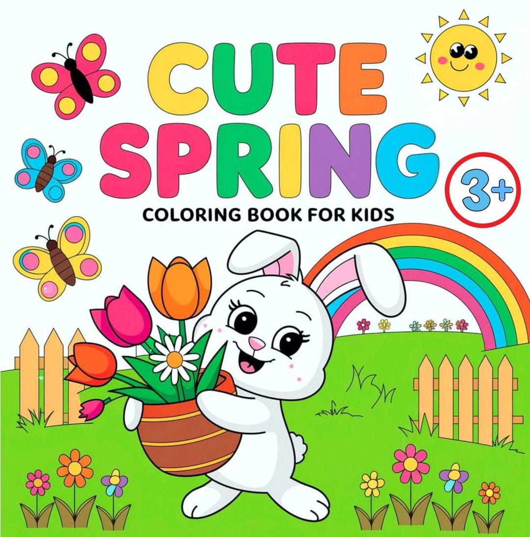 Cute Spring Coloring Book – 50 Page Printable PDF for Kids & Adults - Etsy