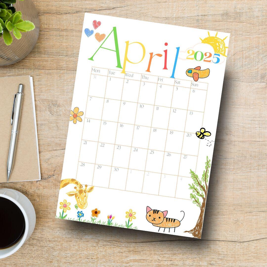 EDITABLE April 2025 Calendar, Printable Calendar 2025, Beautiful Kids ...