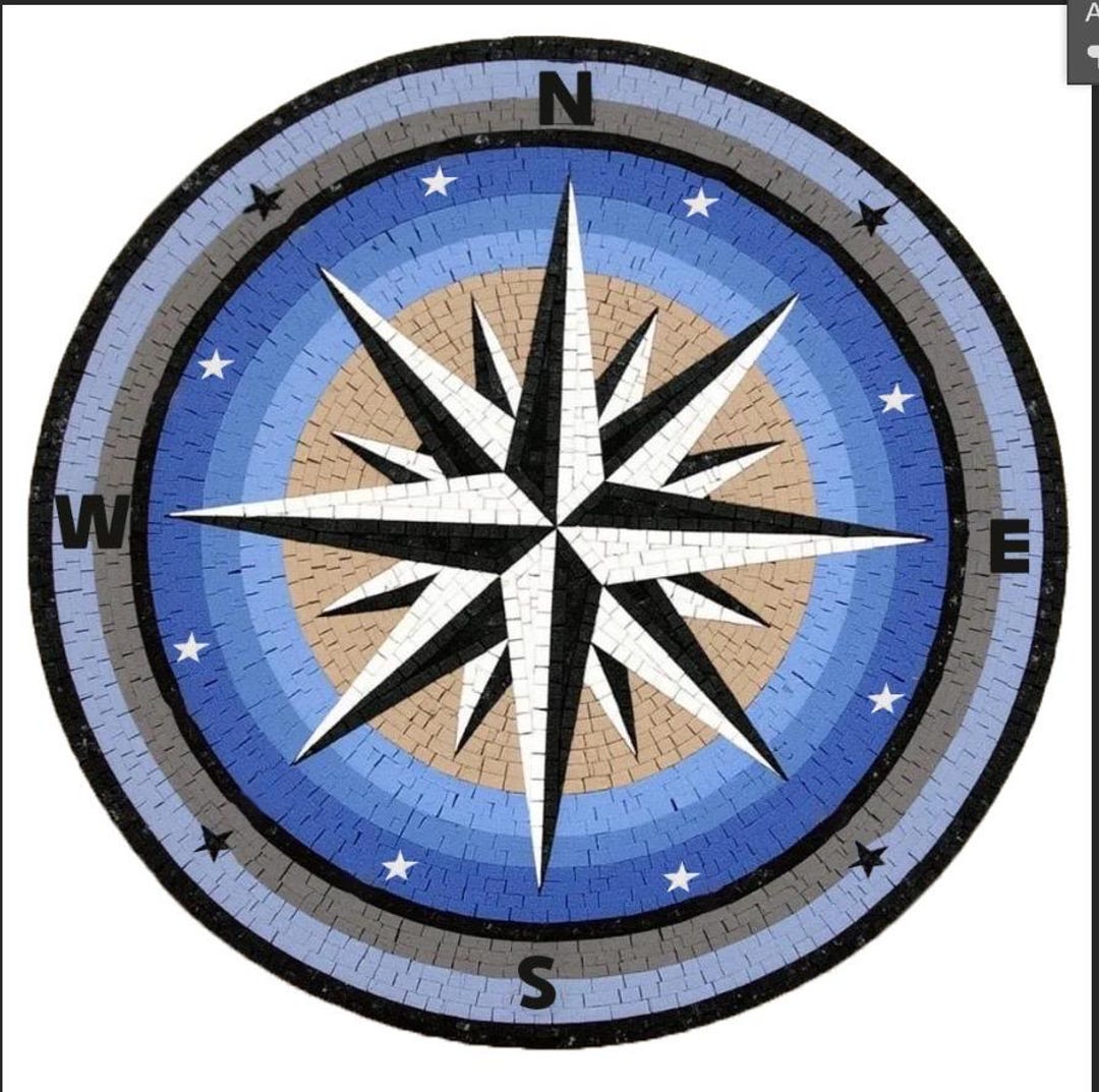 Compass Rose Nautical Mosaic Backsplash – Handmade Marble Tile ...