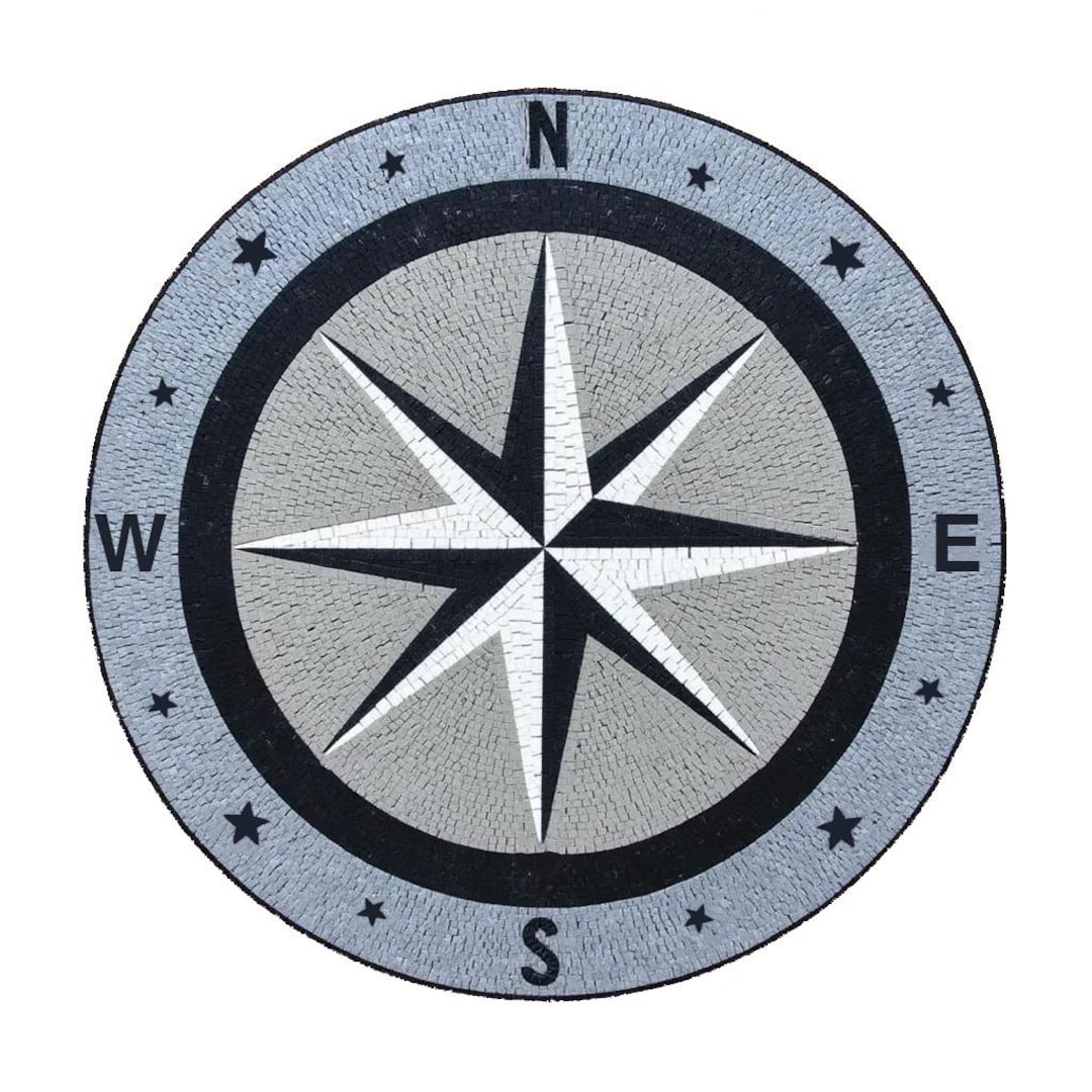 Nautical Wall Art | Mosaic Tile | Compass Rose | Floor Medallion | Grey ...