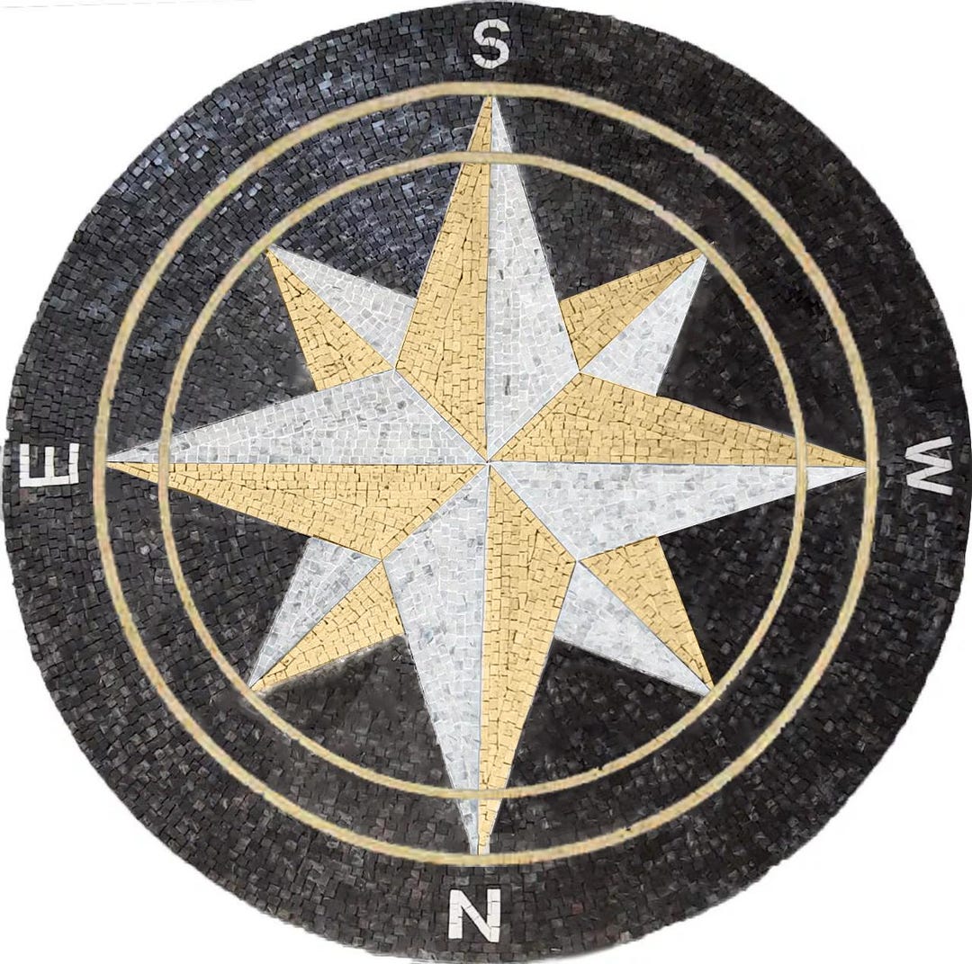 Compass Rose Nautical Marble Mosaic Medallion, Marble Mosaic Flooring ...