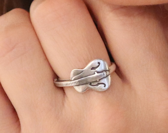 Adjustable Guitar Ring in Sterling Silver, Bass Guitar Sterling Silver ...