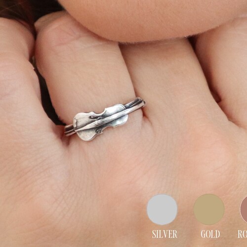Small Violin Ring Sterling Silver 24K Gold Rose Gold - Etsy