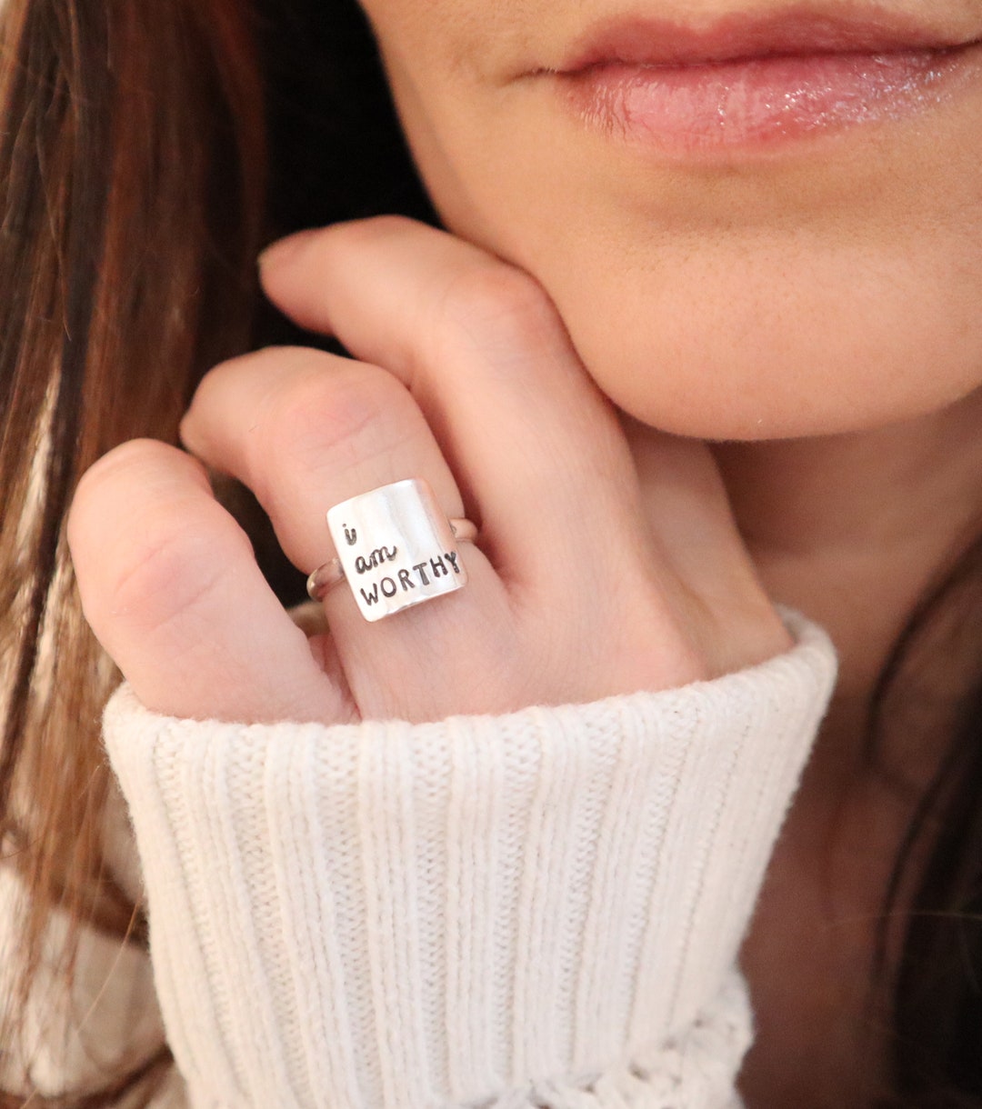 I Am Worthy Quote Ring, Sterling Silver Finish, 24K Gold Finish ...