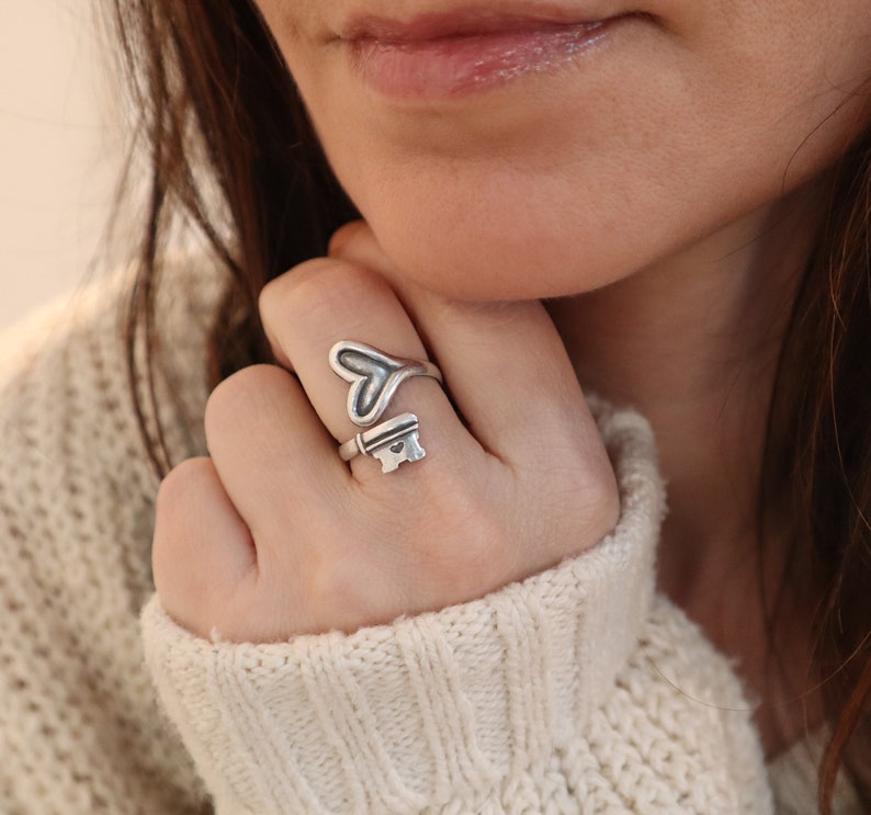 Heart Key Ring, Heart Ring, Key to My Heart Ring, Sterling Silver ...