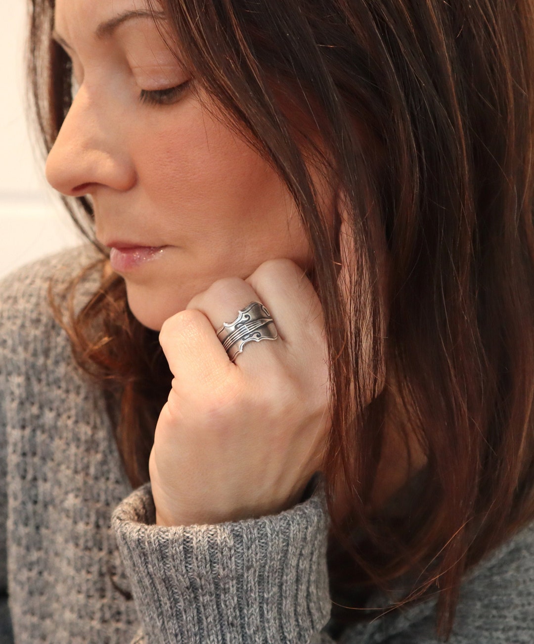 Violin Ring, Viola Ring, Adjustable, Sterling Silver Finish, Antiqued ...